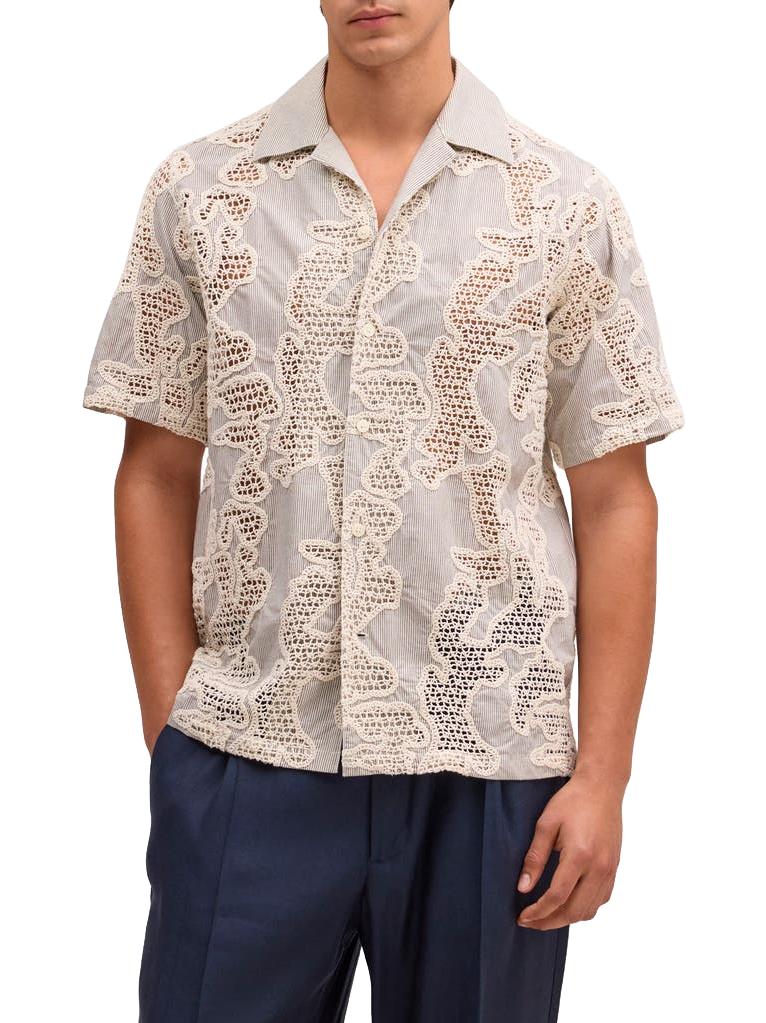 NN07 julio embroidered inset organic cotton button-up shirt